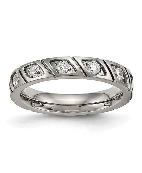Chisel Titanium Polished With Cz Grooved Wedding Band Ring Macys