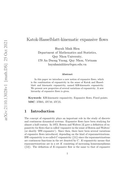 Pdf Katok Hasselblatt Kinematic Expansive Flows