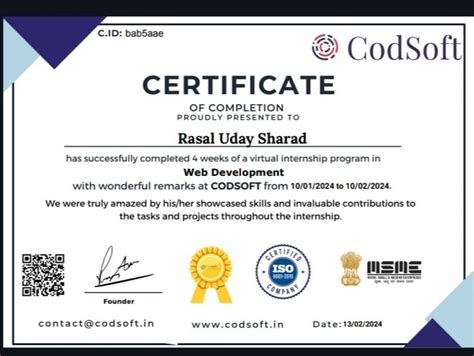 uday rasal on linkedin intership webdevelopment