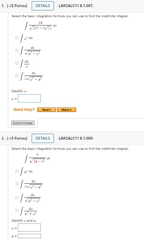 Solved Select The Basic Integration Formula You Can Use To