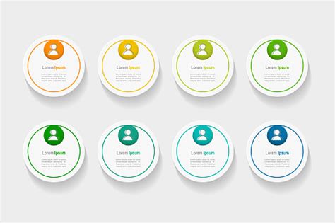 8 단계 인포 그래픽 원 모양 및 여러 가지 빛깔의 라벨 워크 플로우 레이아웃 다이어그램 연례 보고서 웹 디자인을 디자인하는 비즈니스 개념 벡터 8에 대한 스톡 벡터 아트