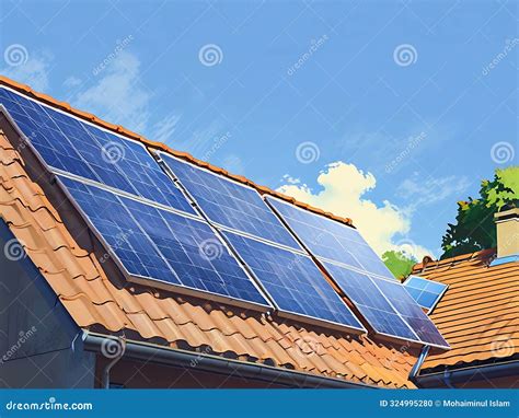 Renewable Power Of Solar Energy On Rooftop Stock Illustration