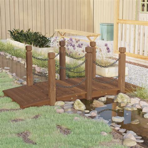 Garden Bridge With Chain Railings 150x67x56cm Solid Wood Spruce Co Clearance Australia