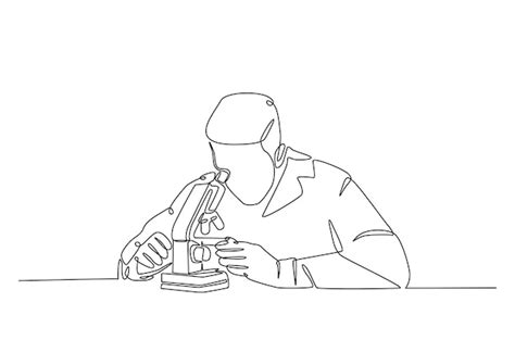 premium vector scientist working using microscope in continuous one