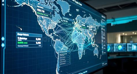 Digital World Map Display With Data Analytics And Connectivity