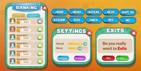 Casual Game Ui Menu Popups With Buttons And Game Assets 4249439 Vector