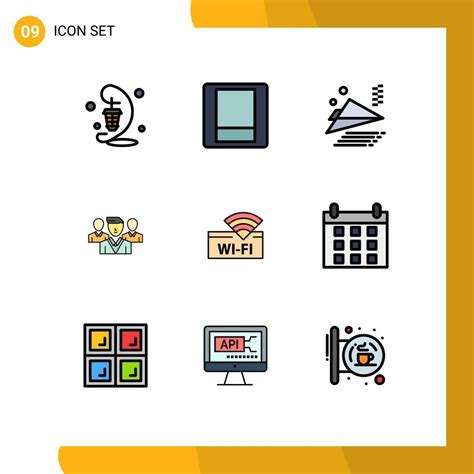 Filledline Flat Color Pack Of 9 Universal Symbols Of Service Hotel Airplane Gang Security