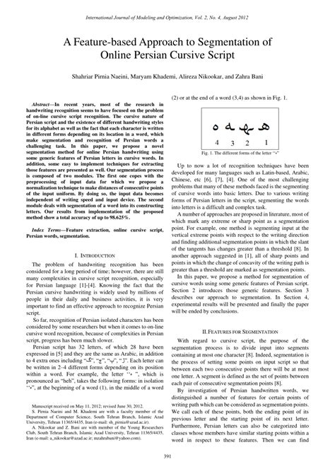 Pdf A Feature Based Approach To Segmentation Of Online Persian Cursive Script