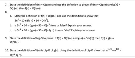 Solved State The Definition Of F N O G N And Use The Chegg Com