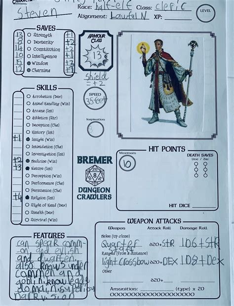 Dungeons And Dragons Character Sheet Simple Layout Perfect For