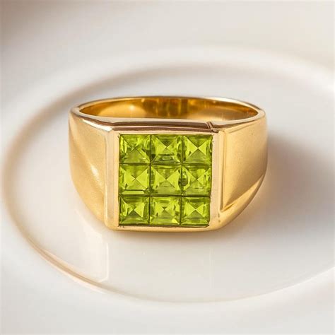 Mens Gold Peridot Ring August Birthstone Statement Jewelry Etsy