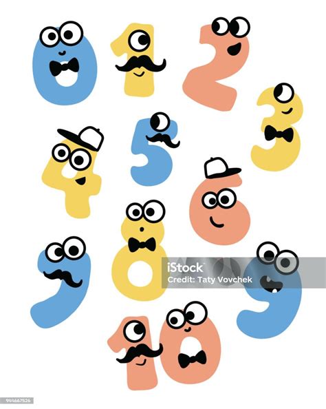 다채로운 귀여운 낙서 괴물 벡터 번호 집합입니다 벡터 귀여운 숫자 1에서 10입니다 평면 스타일 디자인에 만화 숫자의 집합입니다 계산 또는 수학 학습 하는 아이 들을 위한