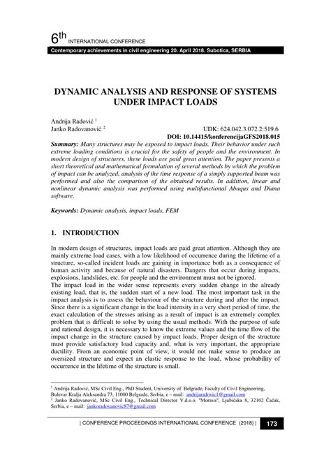 Pdf Dynamic Analysis And Response Of Systems Under Impact Loads
