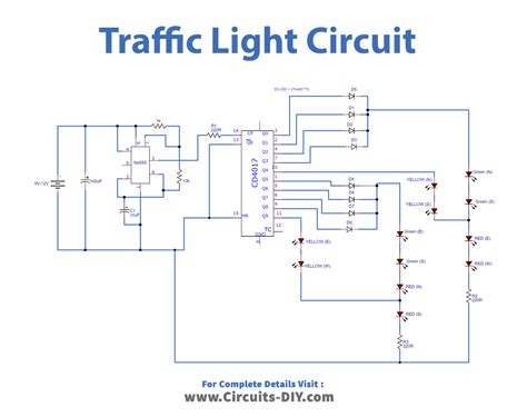 Four Way Traffic Light Circuit Using Timer IC