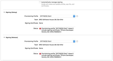 Ios Distribution Provision Profile Doesnt Include Signing Certificate Iphone Developer Xxxx