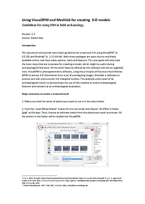 Pdf Using Visualsfm And Meshlab For Creating 3 D Models Guidelines For Using Sfm In Field