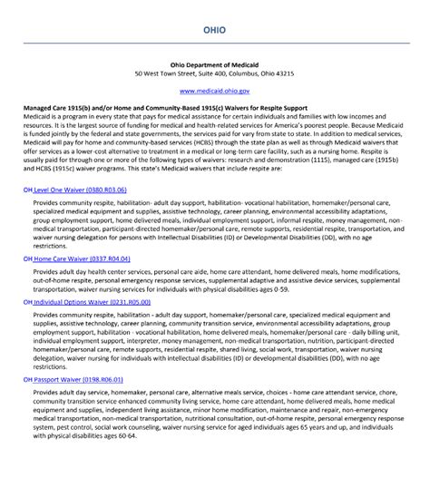 Ohio Medicaid Home And Community Based Waivers Arch National Respite