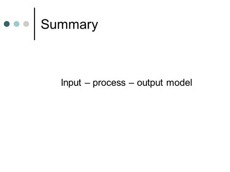 Summary Input Process Output Model Input Written Oral