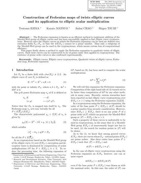 Pdf Construction Of Frobenius Maps Of Twist Elliptic Curves And Its