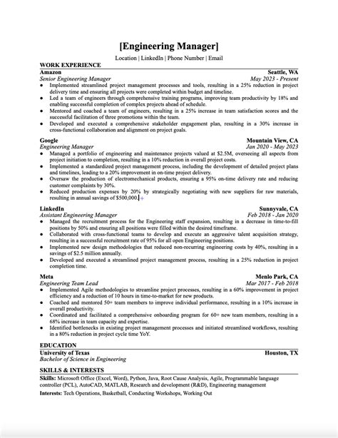Wonsulting Engineering Manager Resume Template