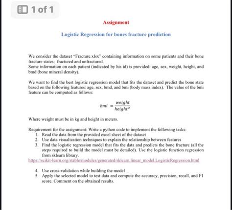 Solved Logistic Regression For Bones Fracture Prediction We