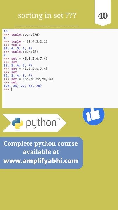 Python Sorting In Set Set Shorts Amplifyabhi Py 40 Youtube