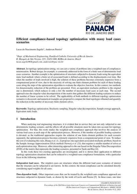 Pdf Efficient Compliance Based Topology Optimization With Many Load Cases Scenarios