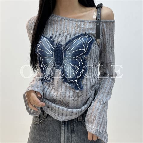 ⚡당일출고 실물대박 옆트임 Y2k 버터플라이 크롭 셔링 끈 조절 스트랩 포인트 니트 오프숄더 에이블리