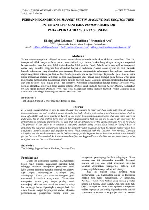 Pdf Perbandingan Metode Support Vector Machine Dan Decision Tree Untuk Analisis Sentimen