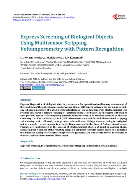 Pdf Express Screening Of Biological Objects Using Multisensor Stripping Voltamperometry With