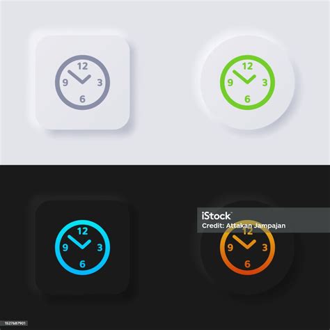아날로그 시계 아이콘 세트 웹 디자인 응용 프로그램 Ui 등을 위한 다색 Neumorphism 버튼 소프트 Ui 디자인 버튼 벡터 3차원 형태에 대한 스톡 벡터 아트 및