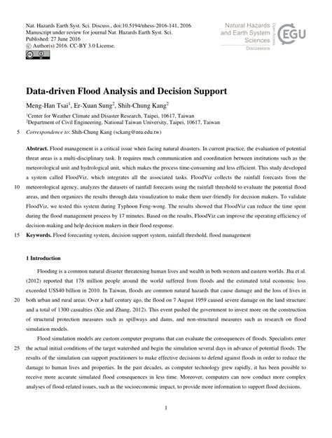 Pdf Data Driven Flood Analysis And Decision Support
