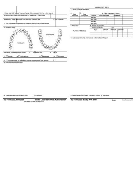 Fillable Dd Form 2322 Dental Laboratory Work Authorization Printable
