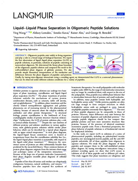 Pdf Liquidliquid Phase Separation In Oligomeric Peptide Solutions
