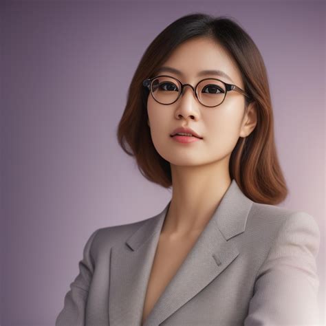 Premium Photo A Woman Wearing Glasses And A Grey Suit Stands In Front