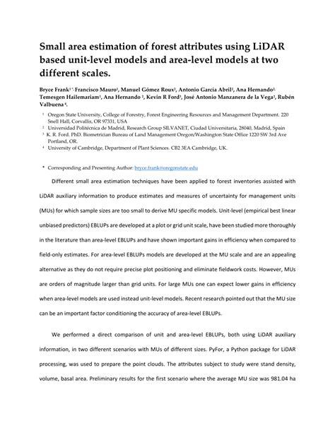 Pdf Small Area Estimation Of Forest Attributes Using Lidar Based Unit Level Models And Area