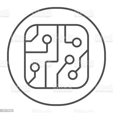 원형 얇은 선 아이콘 전자 개념 흰색 배경에 원 벡터 기호에 인쇄 회로 기판 모바일 개념 및 웹 디자인을위한 개요 스타일