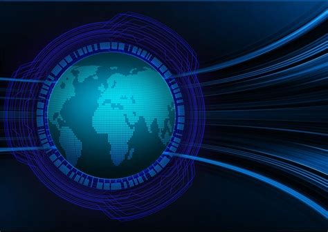 세계 이진 회로 기판 미래 기술 블루 Hud 사이버 보안 개념 배경 프리미엄 벡터