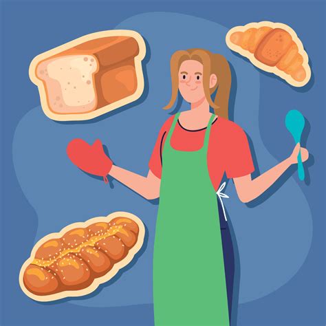 Woman Cooking Bread 14481820 Vector Art At Vecteezy