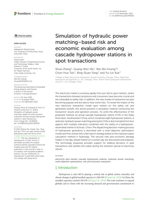 Pdf Simulation Of Hydraulic Power Matchingbased Risk And Economic Evaluation Among Cascade