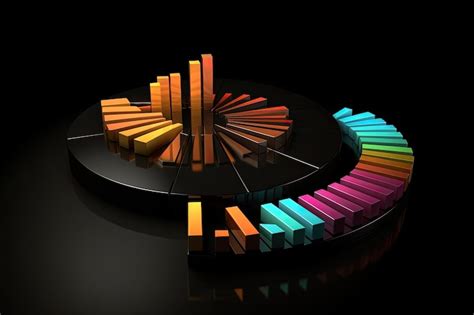3d Rendering Of Pie Chart In Black Background With Colorful Rainbow Bars 3d Rendering Of Pie