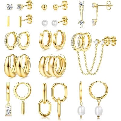 13 Pairs Small Gold Hoop Earrings Set For Women 14k Gold Plated