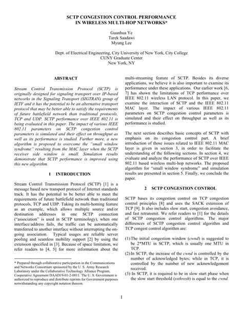 Pdf Sctp Congestion Control Performance In Wireless Multi Hop Networks
