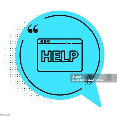 흰색 배경에 격리 된 검은 선 브라우저 도움말 아이콘입니다 인터넷 통신 프로토콜 파란색 음성 풍선 기호입니다 벡터 일러스트레이션 Crash Site에 대한 스톡 벡터 아트