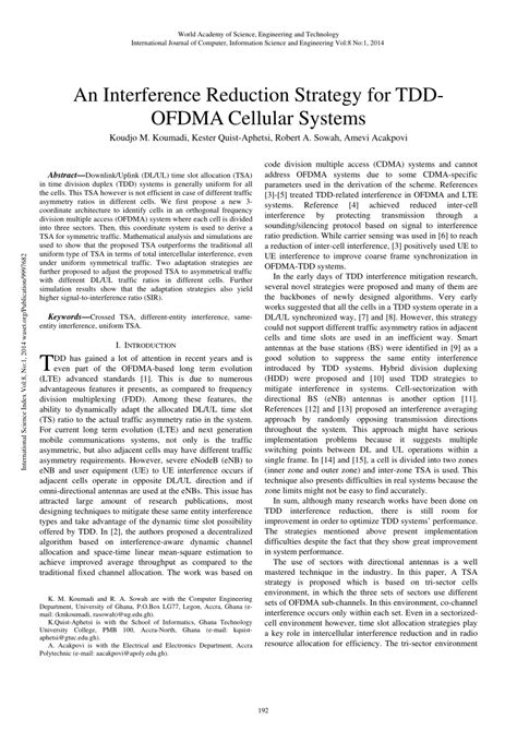pdf an interference reduction strategy for tdd ofdma cellular systems