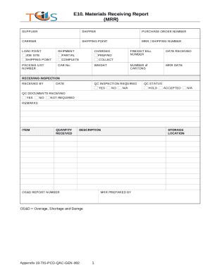 Materials Receiving Report Doc Template PdfFiller