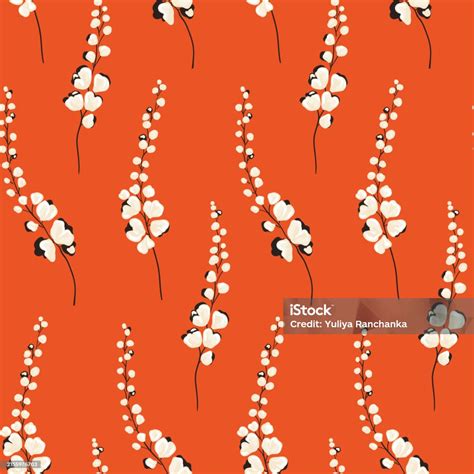 완벽 한 꽃 패턴 추상 꽃 디자인 작은 손으로 그린 흰 꽃 빨간 배경에 얇은 가지 벡터 일러스트 레이 션입니다 0명에 대한 스톡