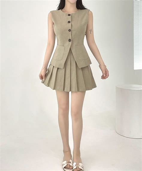 릴리티 베이스셋업상의 하의 세트 셋업 베이지 조끼 치마 결횐식 여름 바다