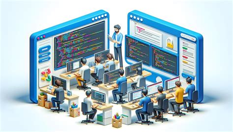 Team Of Developers Collaborating On New Software Feature Coding On Screens In Candid Work