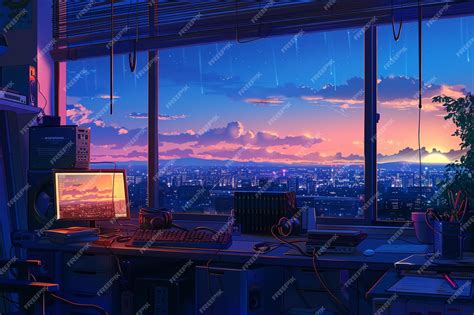 Premium Photo Lofi Coding Retreat Coder Embraces Retro Anime Vibes In Serenely Lit Workspace
